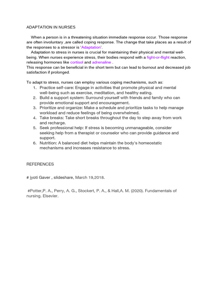 Adaptation in Nurses? ? | PDF