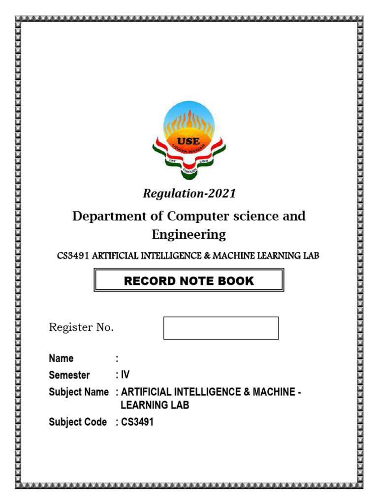 CS3491-Ai&Ml Lab manual-CSE | PDF | Logistic Regression | Queue (Abstract Data Type)