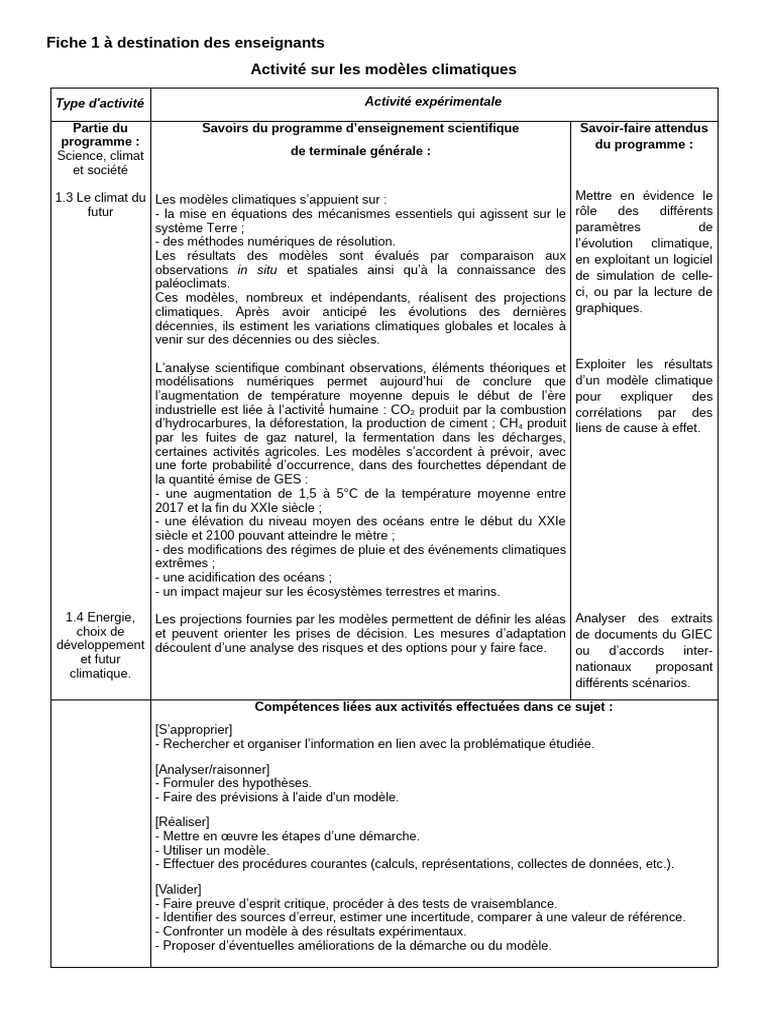 Modèles climatiques : activités pédagogiques | PDF | Changement ...