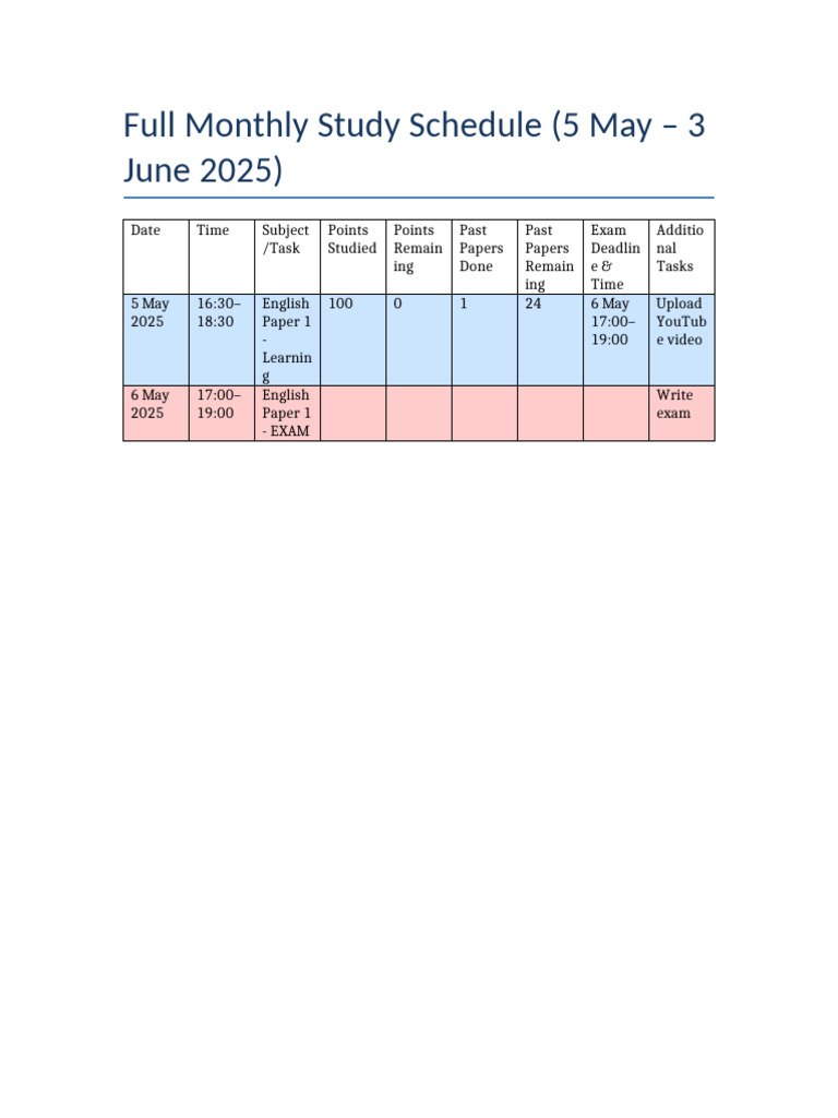 Full Monthly Schedule Adjusted | PDF