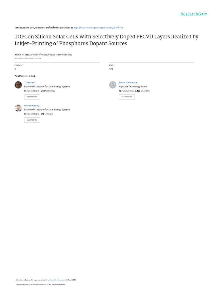 TOPCon Silicon Solar Cells With Selectively Doped PECVD Layers Realized ...
