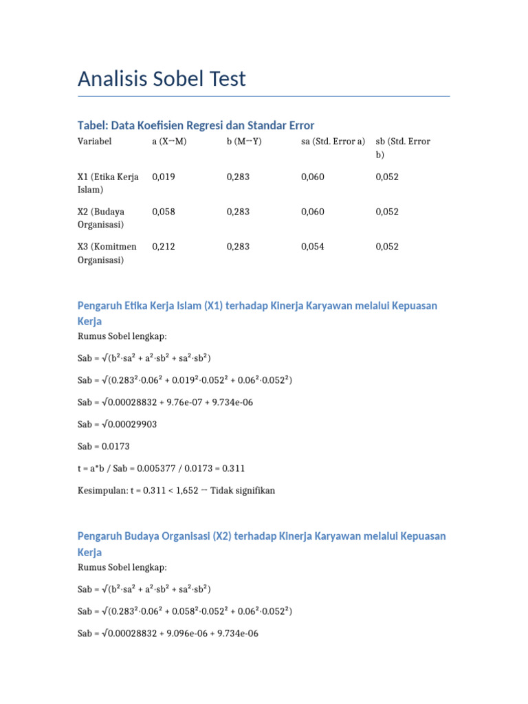 Sobel Test Analisis Lengkap Final | PDF