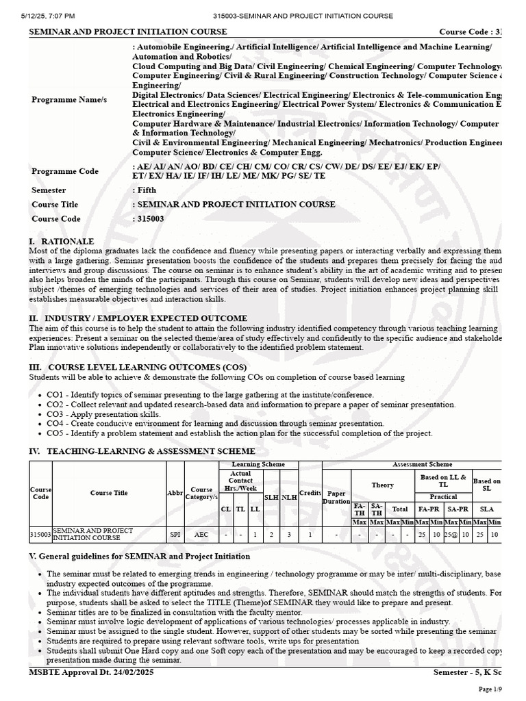 315003-Seminar and Project Initiation Course | PDF | Engineering ...