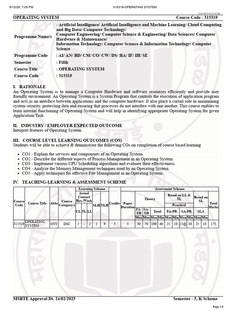 315319-Operating System | PDF | Operating System | Scheduling (Computing)