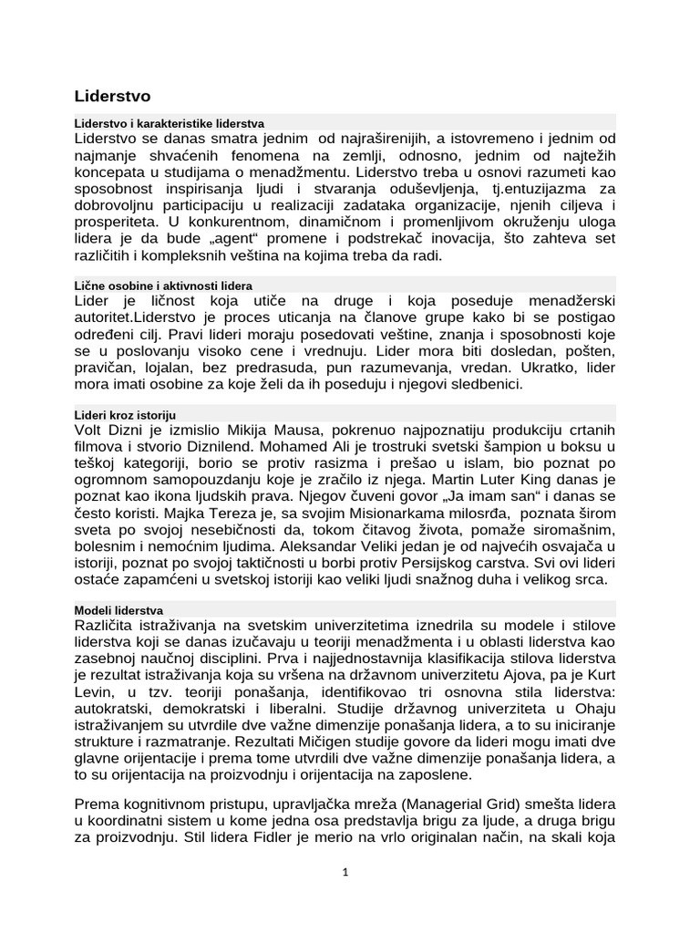 LIDERSTVO Rezime Za Modul | PDF