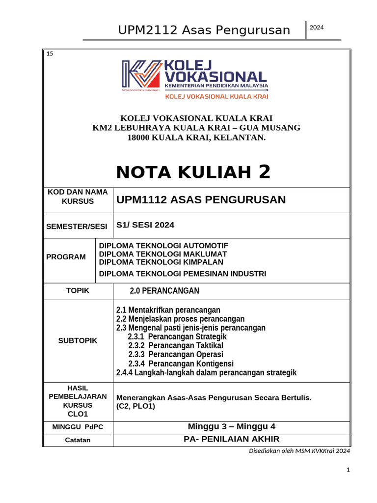 Nota Kuliah 2 2024 Upm1112 | PDF