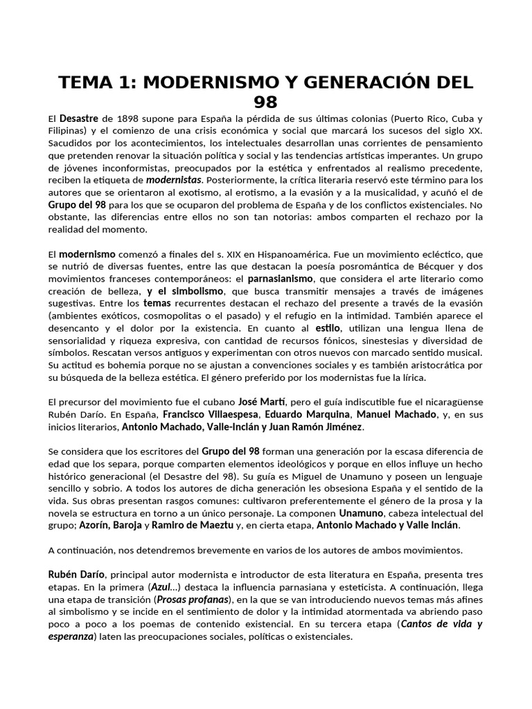 TEMA 1. Modernismo y G98 | PDF