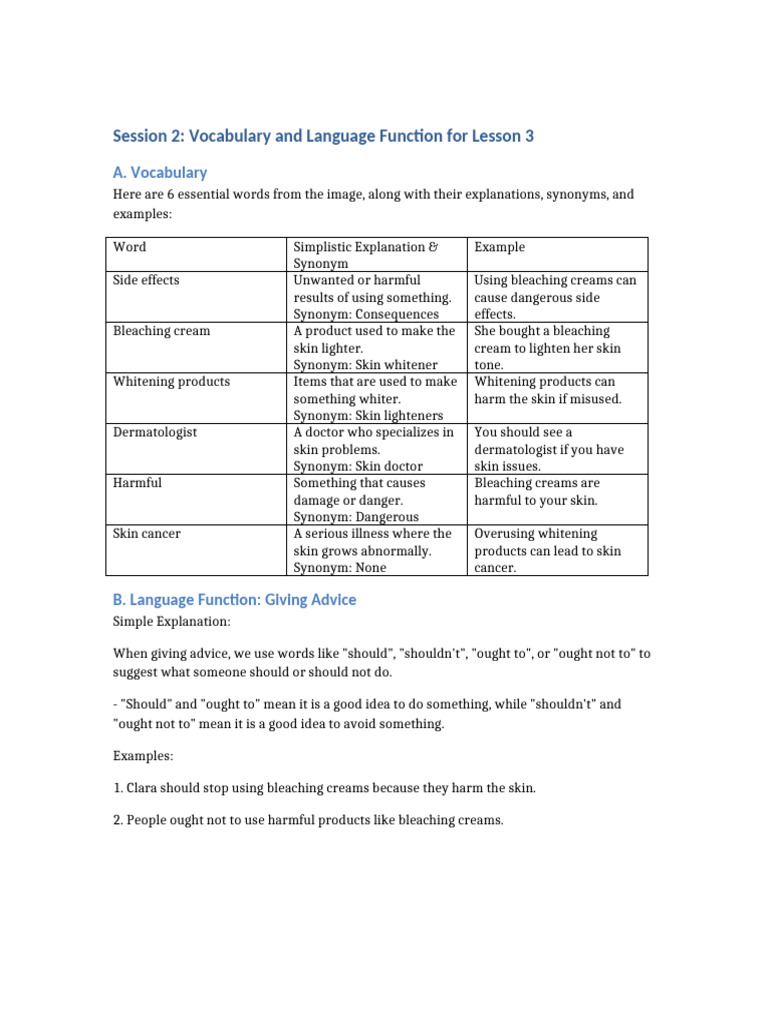 Session 2 Vocabulary and Language Function | PDF