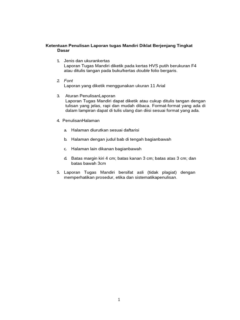 Dokumen Format Laporan Tugas Mandiri Diksar) | PDF