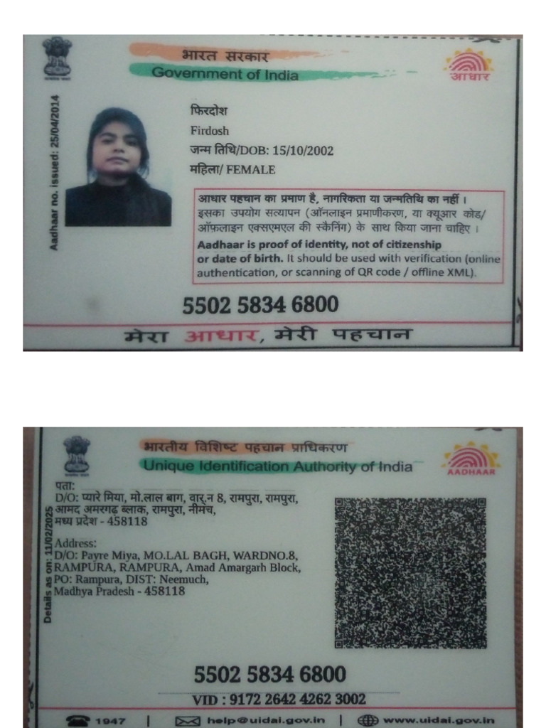 Firdosh Shah Aadhar Card | PDF