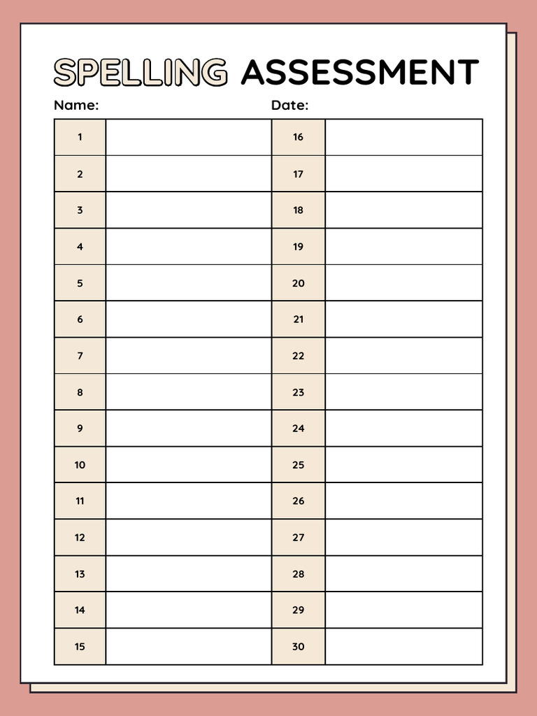 Spelling Assessment English Worksheet Pink Cream Table | PDF