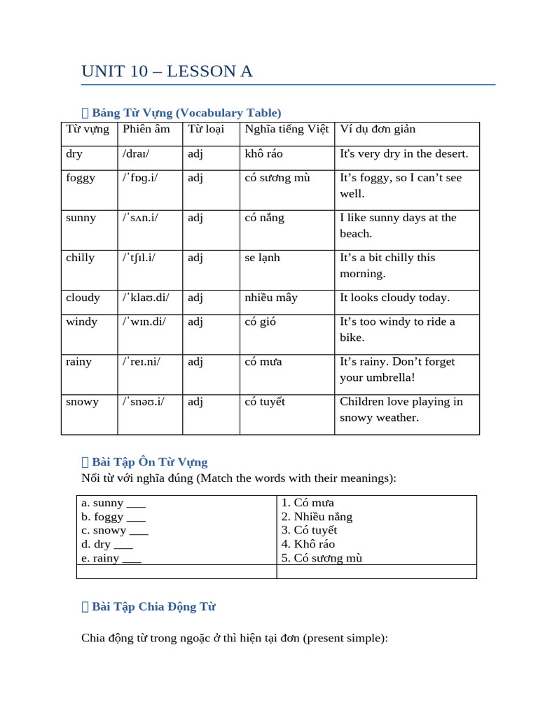 Weather Vocabulary Exercises | PDF | Verb