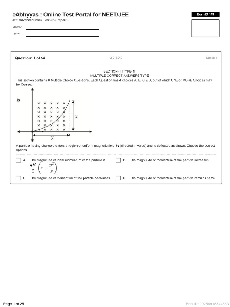JEE Advanced Mock 5 Test Paper | PDF | Momentum | Magnetic Field