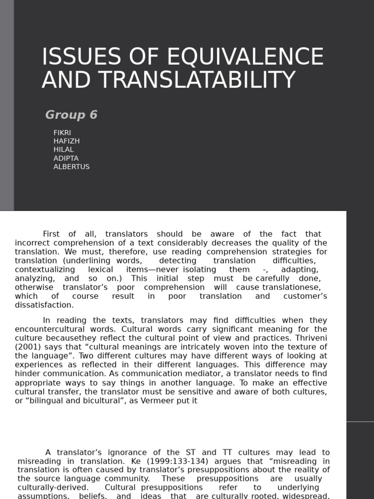 ISSUES OF EQUIVALENCE AND TRANSLATABILITY - Group 6 | PDF ...