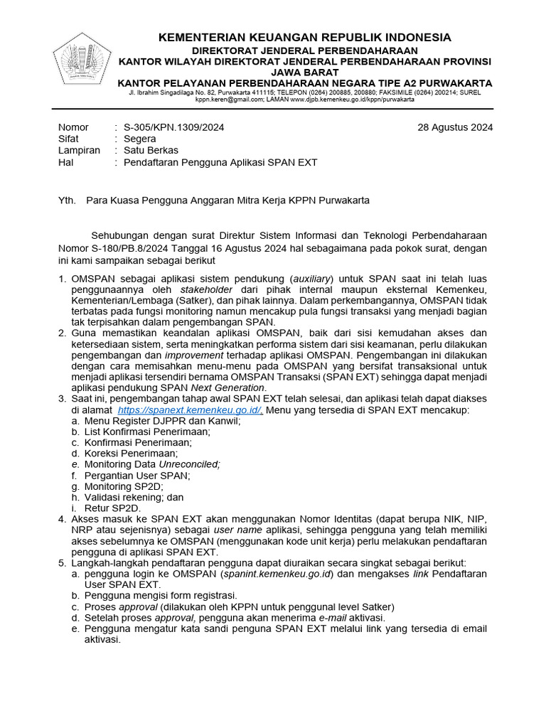 S-305 - Pendaftaran Pengguna Aplikasi SPAN EXT | PDF