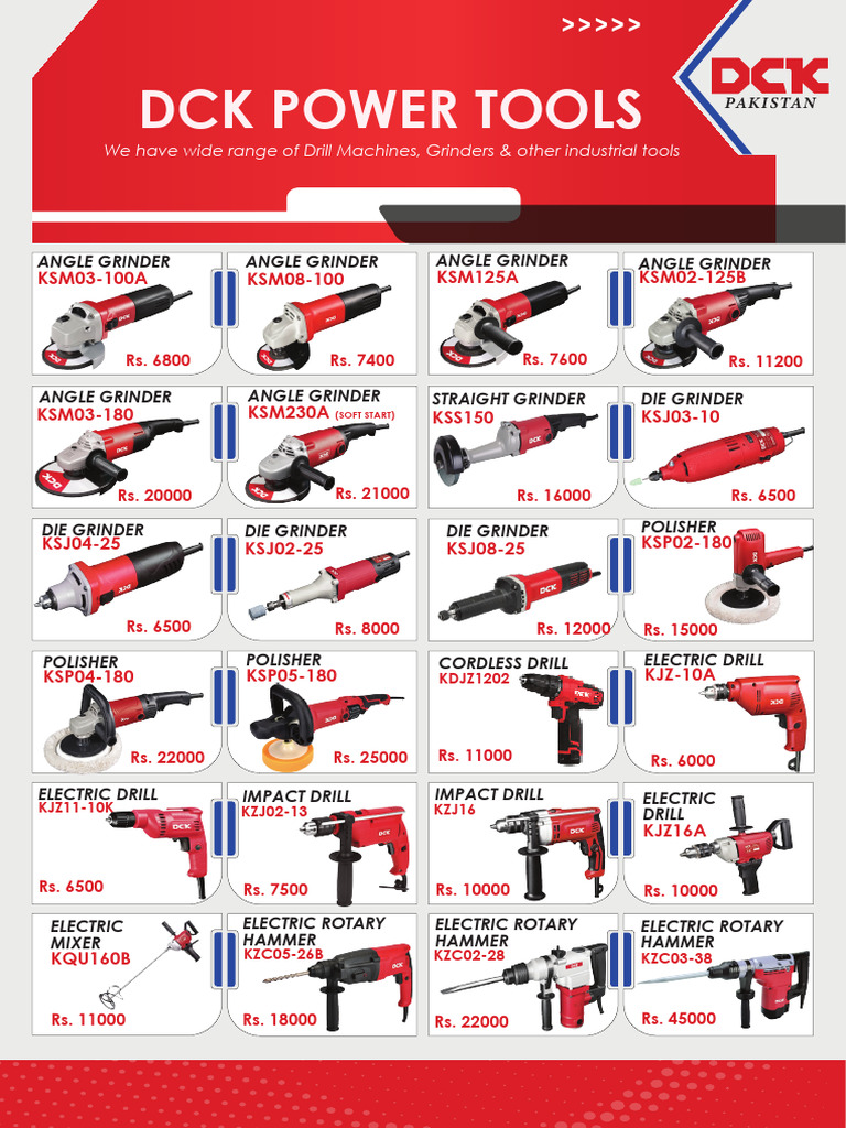 DCK Power Tools Price List 2024 | PDF | Drill | Machines