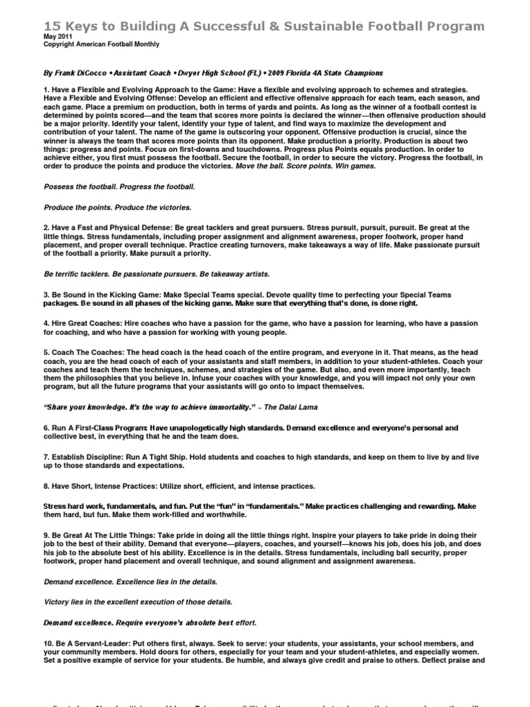 15 Keys To Building A Successful Program | PDF | American Football ...