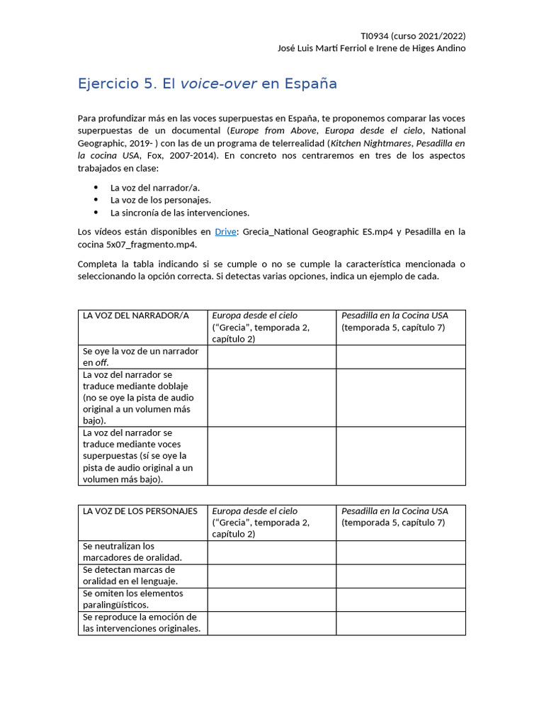 Ejercicio 5 - Voiceover | PDF