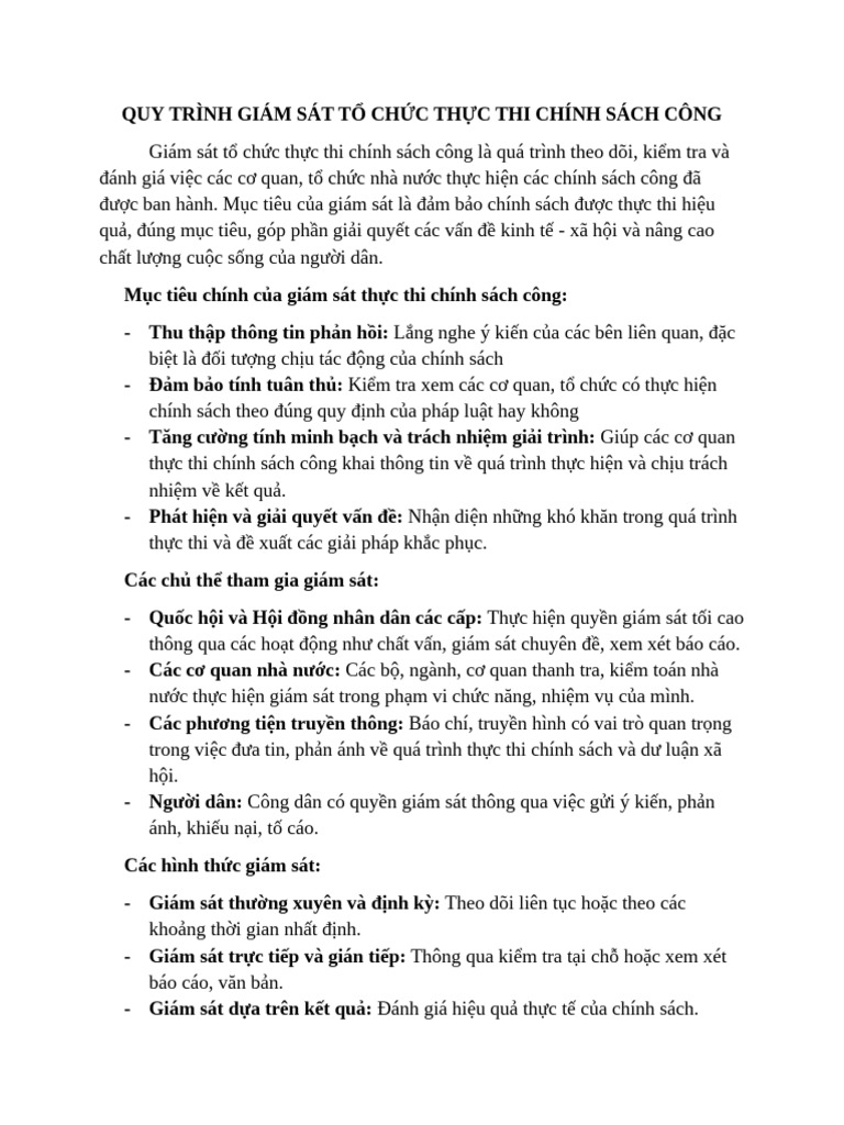 Quy Trình Giám Sát T CH C TH C Thi Chính Sách Công | PDF