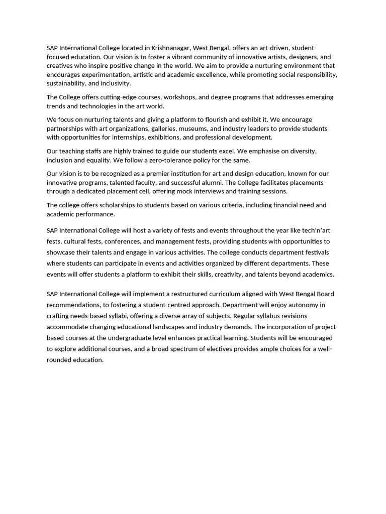 SAP International College Overview | PDF | Learning