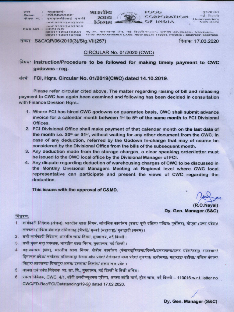 Circular No 01 CWC | PDF