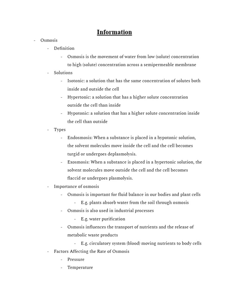 Understanding Osmosis: Types and Importance | PDF