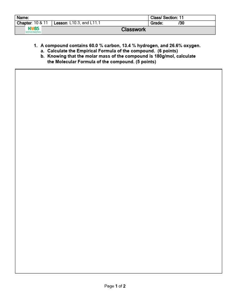 Gr.11-Chem-CW-L10.3 and L11.1 | PDF