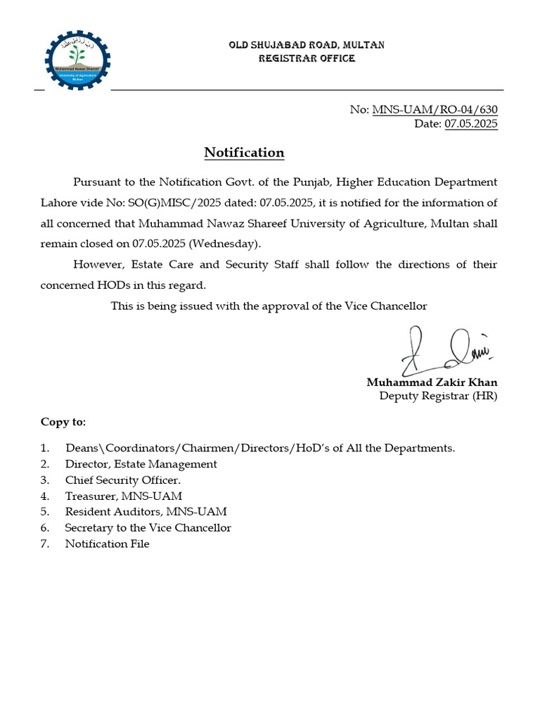 MNS-UAM Closure Notification 2025 | PDF