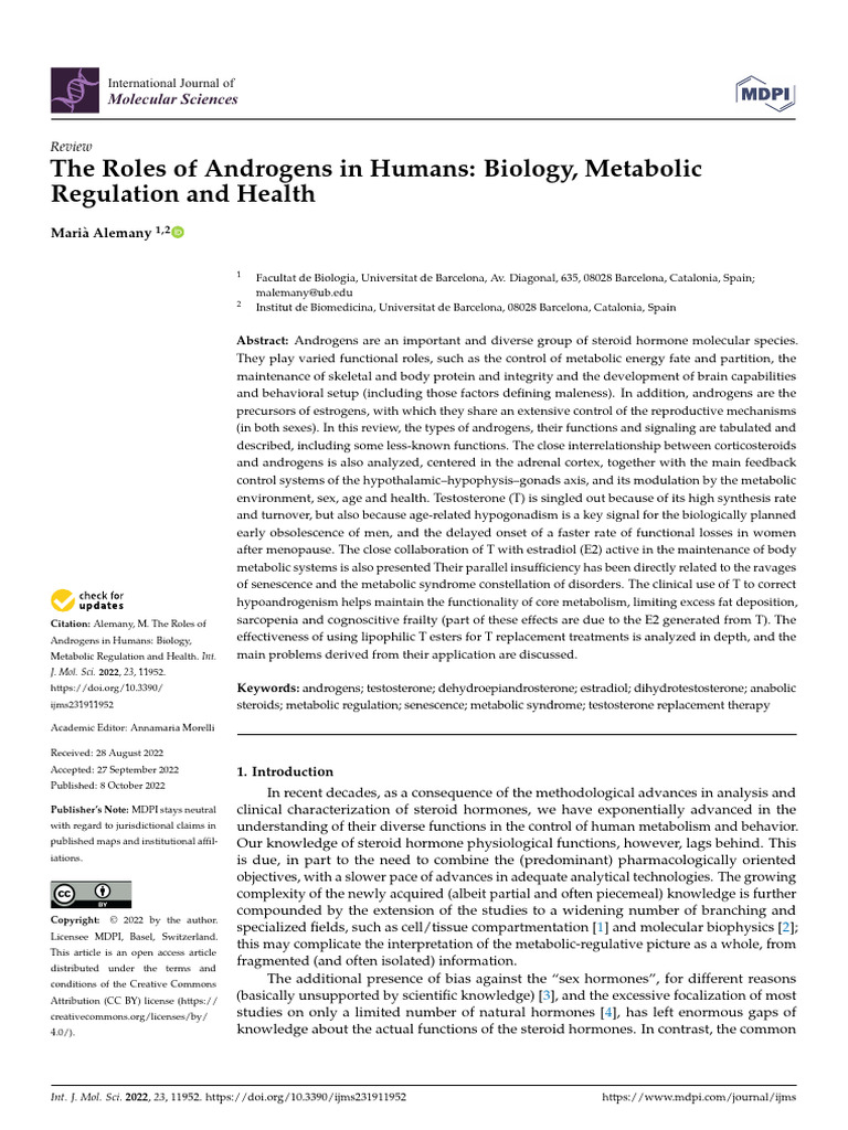 The Roles of Androgens in Humans Biology, Metabolic Regulation and ...