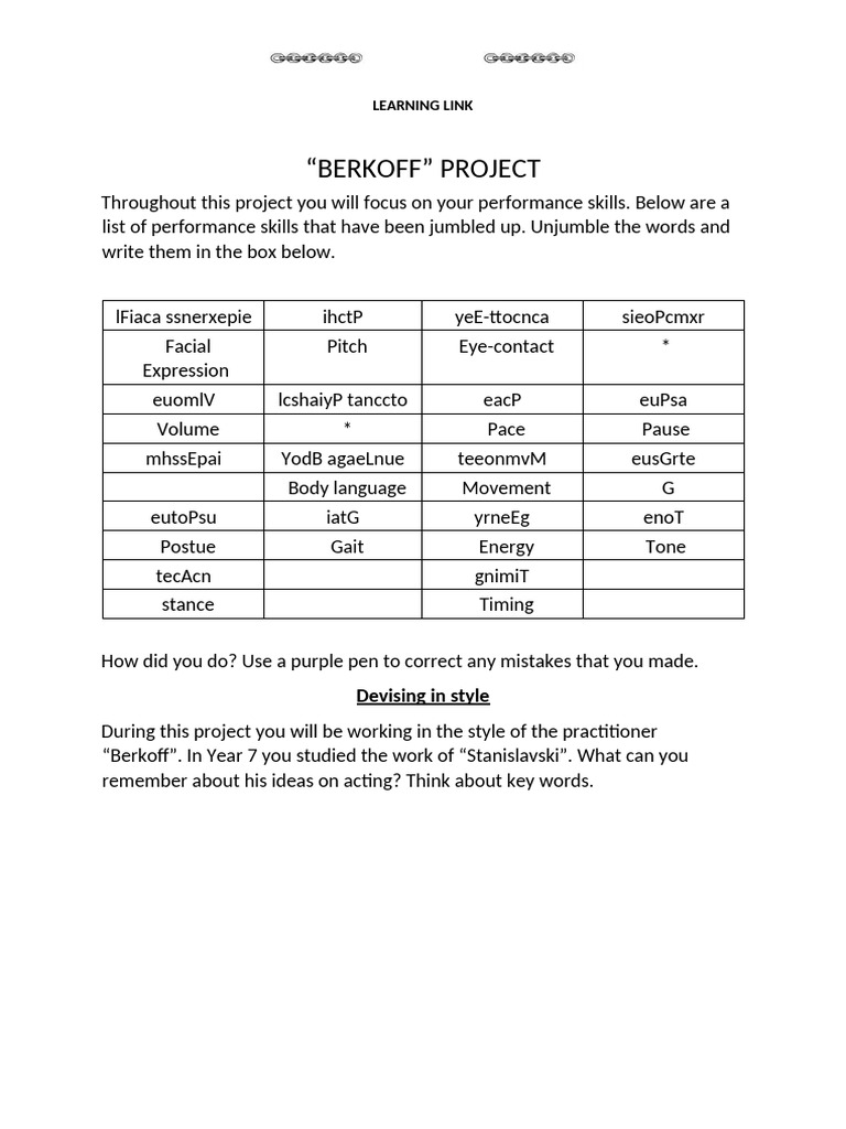 Berkoff Project: Performance Skills Guide | PDF