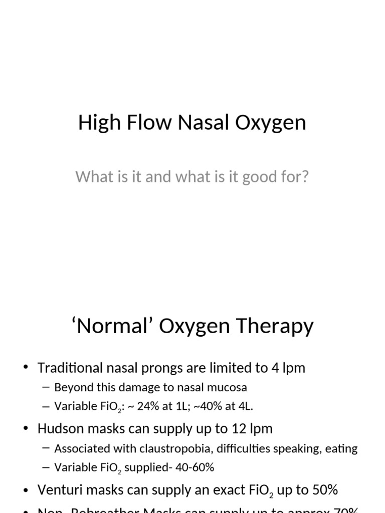 High Flow Nasal Oxygen Therapy Explained | PDF | Respiratory Tract ...