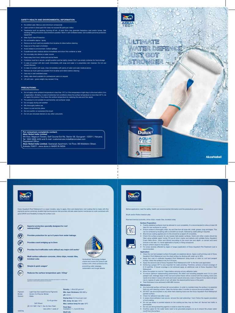 Dulux Aquatech Roof Waterproof Pds Rev1 | PDF | Paint | Water