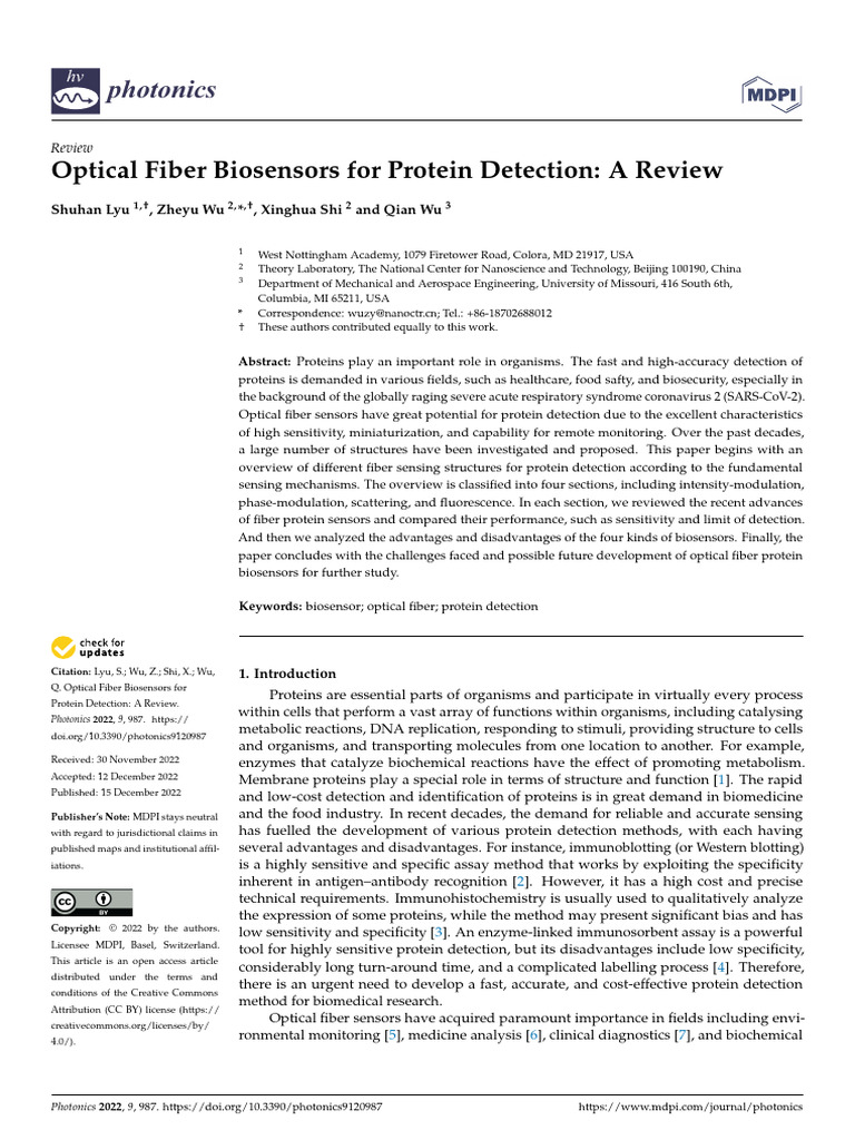 Photonics 09 00987 v2 | PDF | Biosensor | Optical Fiber