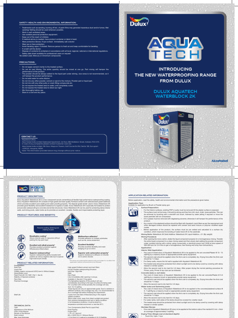 Pds Dulux Aquatech Waterblock 2k | PDF | Concrete | Plaster