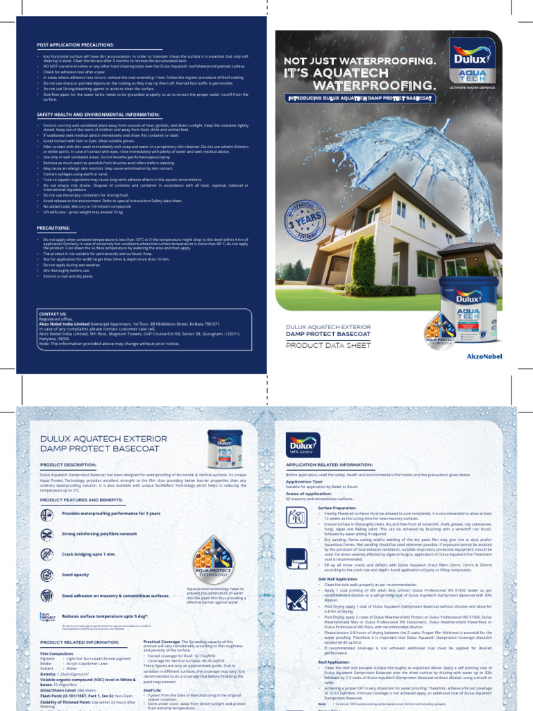 pds_dulux_aquatech_exterior_damprotect_basecoat | PDF | Paint | Water