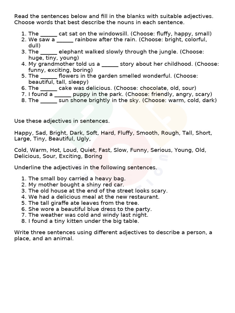 Adjective Practice and Answer Key | PDF