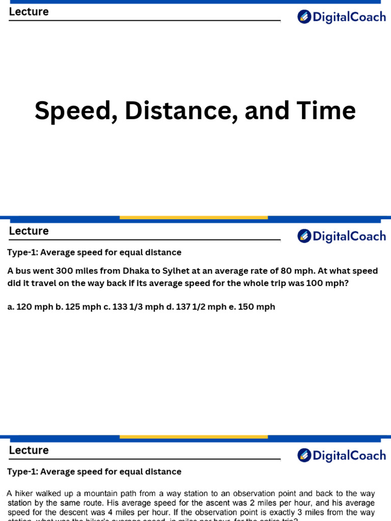 Speed, Distance, and Time Problems | PDF | Speed