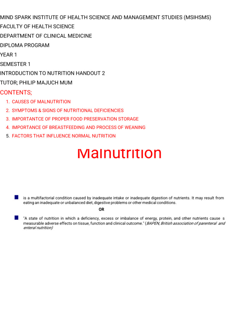 Introduction To Nutrition Handout 2 | PDF