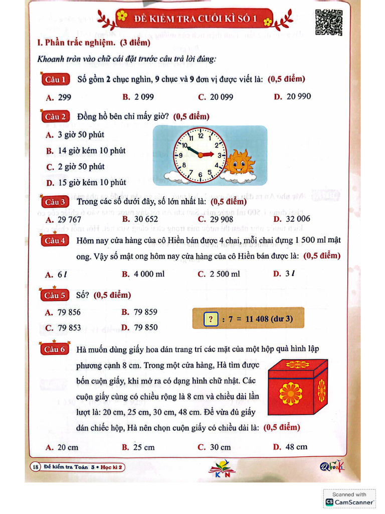 Bộ Đề Kiểm Tra Toán 3 - HK2 | PDF