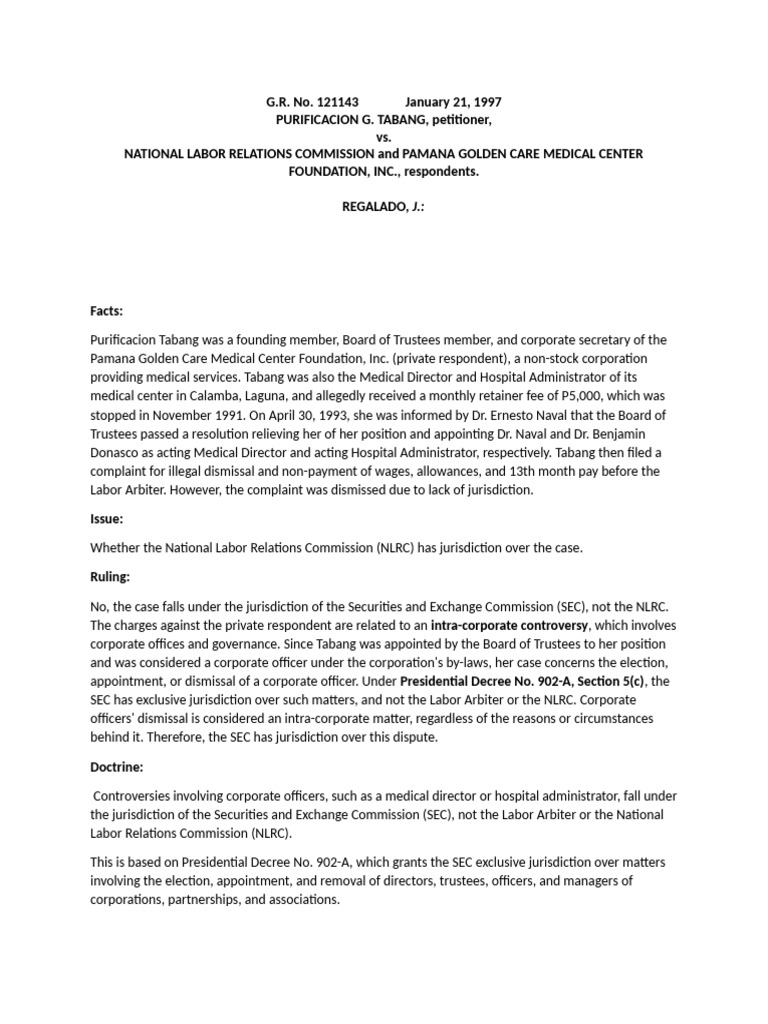 Tabang vs. National Labor Relations Commission SCRA | PDF | Complaint ...