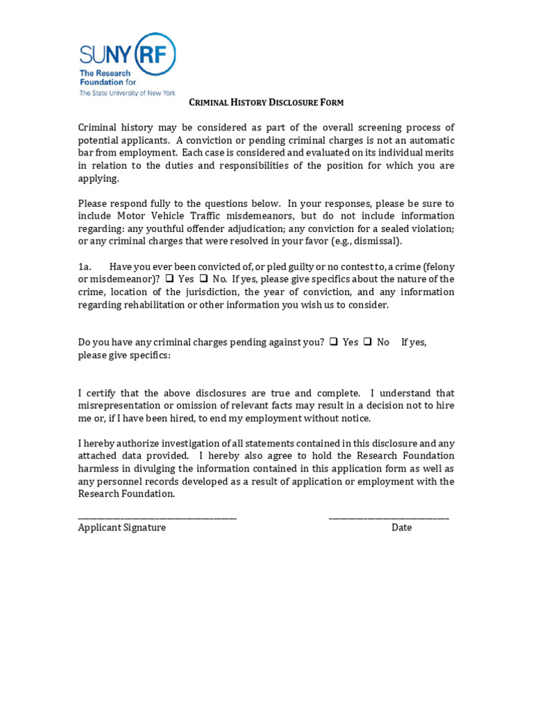 HR Criminal Disclosure Form Fillable-3 5-2-2021 | PDF