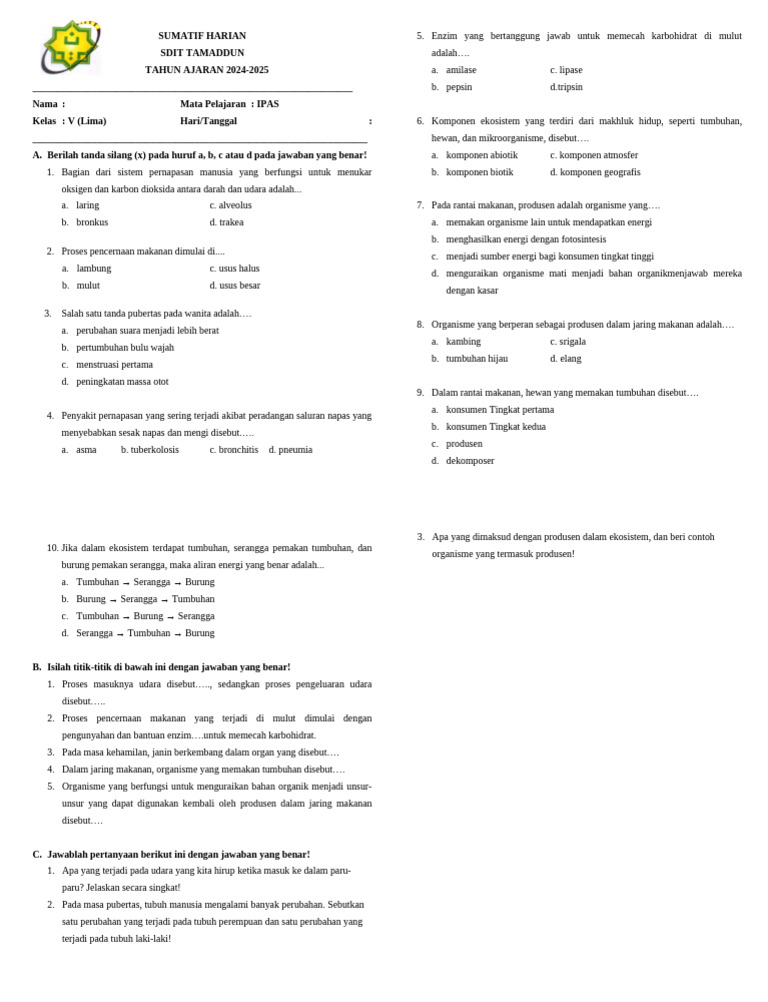 SUMATIF IPAS bab 4,5 | PDF