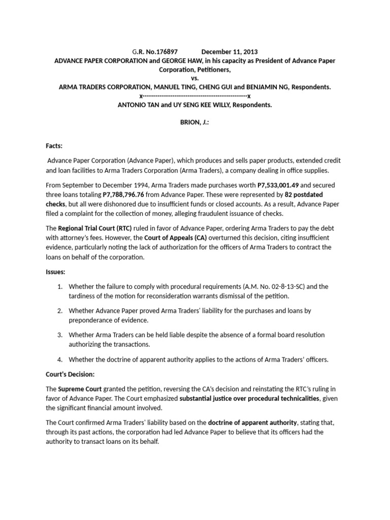Advance Paper Corporation vs. Arma Traders Corporation | PDF ...
