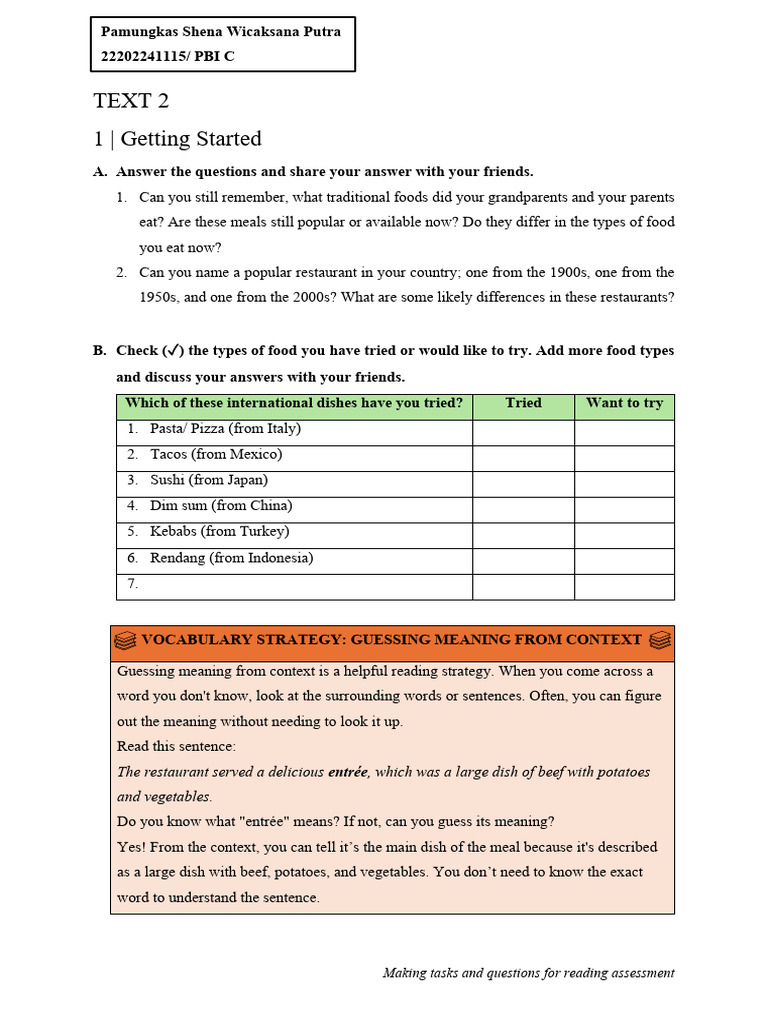 Pamungkas Shena Wicaksana Putra - Designing Reading Assignment | PDF ...