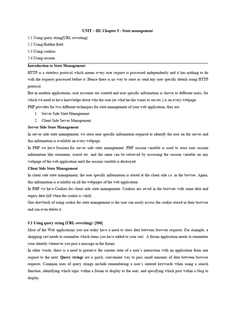 UNIT - III Chapter 5 - State Management | PDF | Http Cookie | World Wide Web
