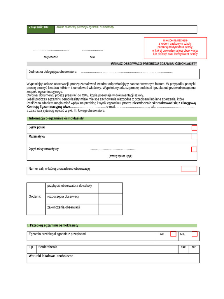 E8 - Arkusz Obserwatora | PDF