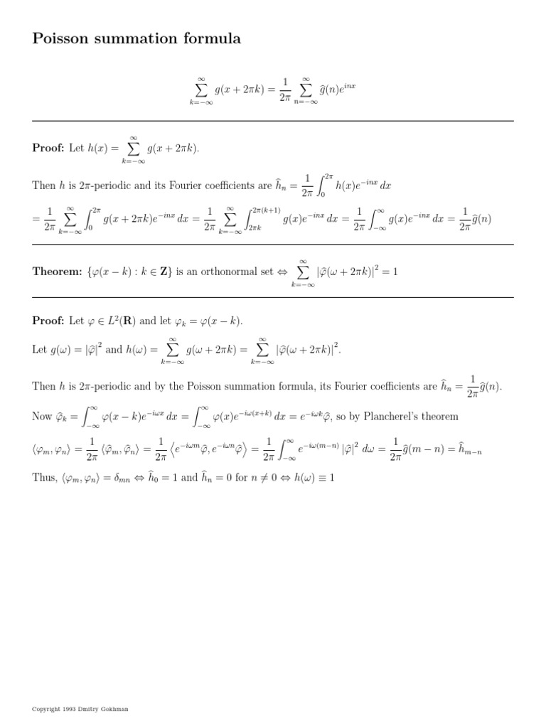 Poisson Summation Formula | PDF | Fourier Transform | Mathematical Analysis