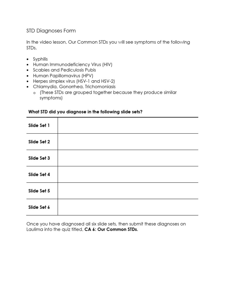 STD Diagnosis Quiz Instructions | PDF