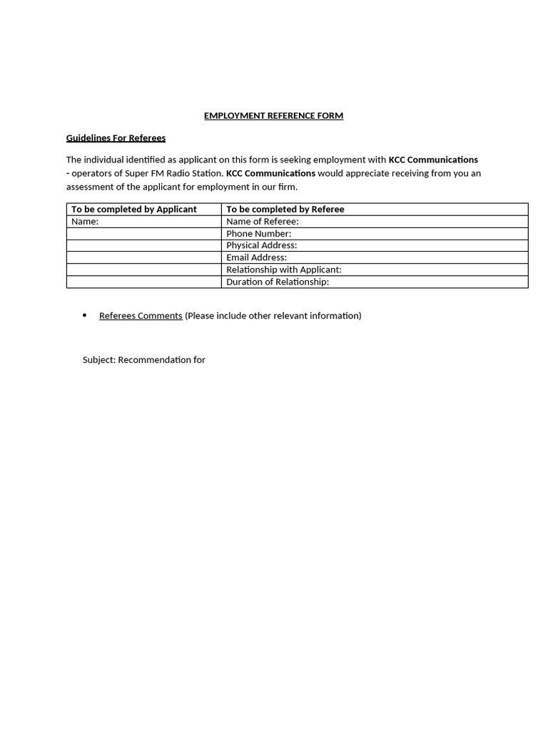 Employment Reference Form | PDF