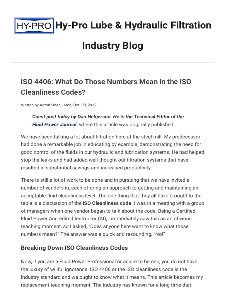 Understanding ISO 4406 Cleanliness Codes | PDF | Mechanical Engineering